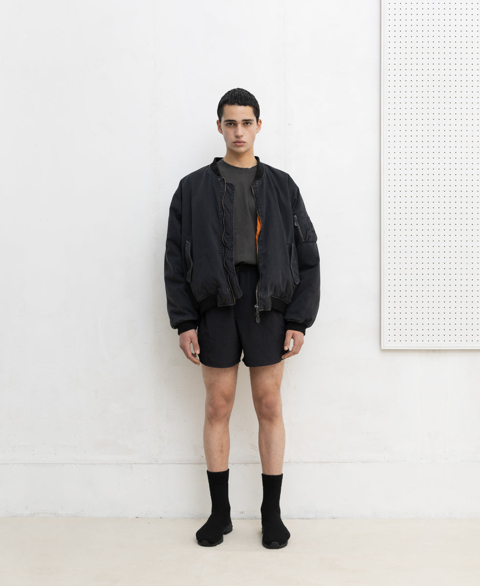 SUN FADED WASH DOUBLE FACE COTTON BOMBER JACKET - BLACK – F.M.C.D ...